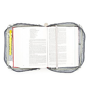 Good Ruby Compact Bible Cover with Carrying Handle, Book Protector with Pocket Colorful Chevron Bible Carrying Case with Zipper and Pen Holder for Women, Teens, Girls, Females (Gray)