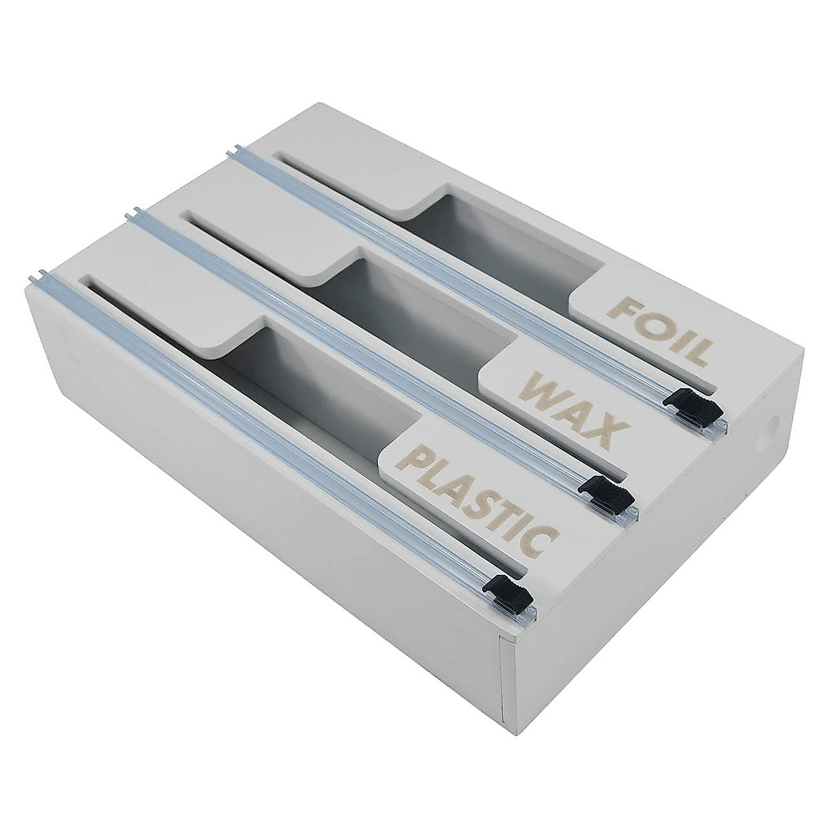 The Luxe Union 3-in-1 Wax, Foil, and Plastic Wrap Dispenser with Cutters, Drawer and Countertop Organizer for Cling, Film, and Parchment Paper, Pre-Labeled Organization, Bamboo Holder