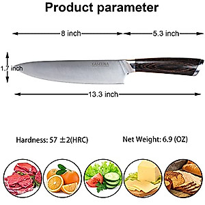KASEENA Chef Knife - 8 Inch Chef's Knives, Professional Kitchen Knife, High Carbon Stainless Steel Sharp Paring Knife, Cooking Knife With Ergonomic Pakkawood Handle And Highe-Quality Leather Gift Box