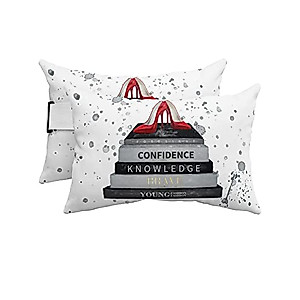 Watercolor High Heels Books Outdoor Pillows for Chaise Lounge Chair, Fashion Lady Women Girl Waterproof Lumbar Head Support Pillow with Adjustable Elastic Band for Pool Patio Furniture Decorative