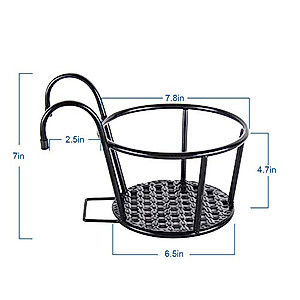 HowRU Iron Art Hanging Baskets Flower Pot Holder Over The Rail Metal Fence Planters Assemble - Pack of 3 (Black)