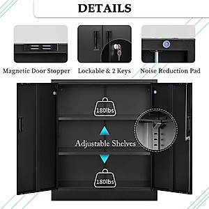 iDEKAI Metal Storage Cabinet with Lock, 36" Garage Storage Cabinets with 2 Lockable Doors and 2 Adjustable Shelves,Tall File Cabinet, Tool Cabinet for Office,Home,Garage,Gym,School (Black)