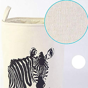 MAGILONA Home Laundry Basket Zebra Round Thick Cotton Linen Collapsible White Storage Basket (Zebra)