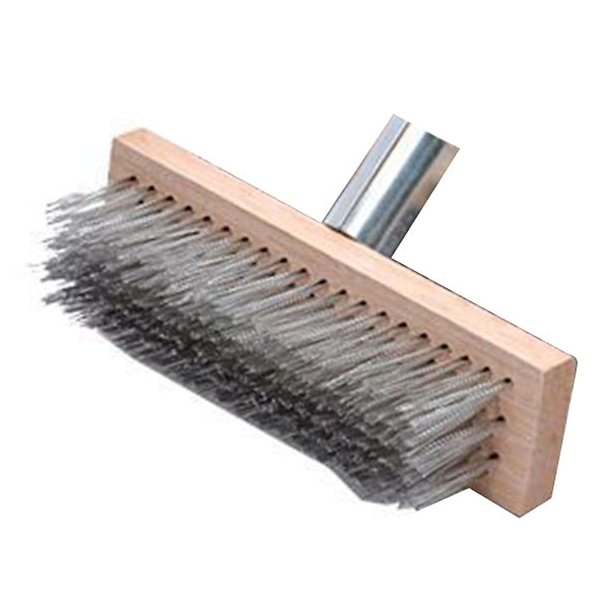 Rough Surfaces Floor Brush with Long Handle, 20cm Heavy Duty Stiff Bristles Floor Scrubber Stainless Steel Wire Deck Scrub Cleaning Tool for Tile, Deck, Garage, Kitchen, Bathroom, Deck