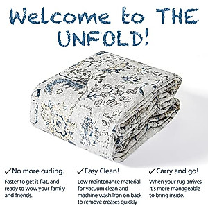 jinchan Area Rug 8x10 Vintage Rug Indoor Flodable Thin Rug Retro Accent Rug Distressed Carpet Blue Multi Floral Print Mat Country Boho Rug Non Slip Kitchen Bedroom Living Room Dining Room Office