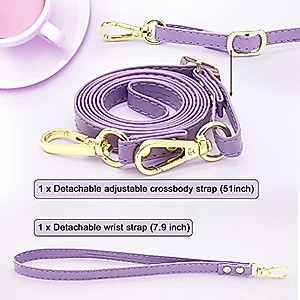 Lacass Compatible with Samsung Galaxy A13 5G /4G LET Crossbody Chain Dual Zipper Detachable Magnetic Leather Wallet Case Cover Wristlets Wrist Strap 13 Card Slots Money Pocket(Floral Purple)