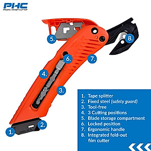 Pacific Handy Cutter S5 Safety Cutter Bundle for Right and Left Handed Users | Film Cutter, Tape Splitter, Utility Knife