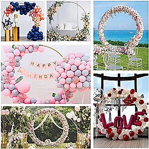 7.8ft Round Backdrop Stand Circle Balloon Arch Frame Kit Decoration with Table Stand Large Size Metal Golden Circle for Baby Shower Wedding Birthday Party Photo Background Decoration (Gold)