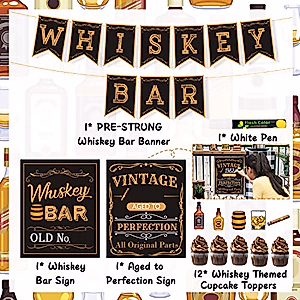 Whiskey Bar Decoration Kit, DIY Whiskey Bar Sign Aged to Perfection Party Sign Whiskey Themed Cake Toppers for Men 30th 40th 50th Birthday Decorations Whiskey Aged to Perfection Party Supplies