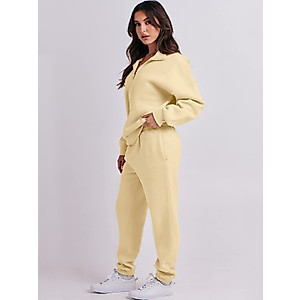 Prinbara Women 2 Piece Outfits Sweat Set 2024 Fall Oversized Sweatshirts Jogger Sweatpants Lounge Sets Tracksuit Khaki Small