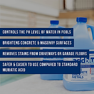 Acid Blue Muriatic Acid by CPDI - Swimming Pool pH Reducer Balancer | Buffered, Low-Fume - Case (4 Gallons)