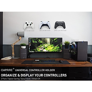 OAPRIRE Universal Controller Stand Holder 2 Pack for XBOX ONE PS4 PS5 SWITCH, Controller Wall Mount Gaming Accessories with Cable Clips&Anti-Slip Pads (White)