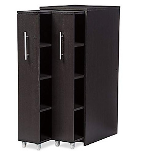 Baxton Studio Lindo Wood Bookcase with Two Pulled Out Doors Shelving Cabinet, Dark Brown