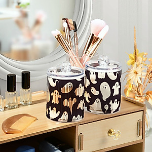 Vnurnrn Clear Plastic Jar Set for Cotton Ball, Cotton Swab, Cotton Round Pads, Floss, Cute Ghosts Haloween Bathroom Canisters Storage Organizer, Vanity Makeup Organizer,2Pack