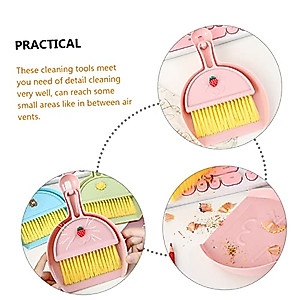 KOMBIUDA 3 Sets Mini Desktop Broom Mini Whisk Broom Screen Cleaning Brush Keyboard Cleaner Computer Cleaning Brush Keyboard Cleaning Kit Broom and Dustpan Dustpan and Pink Plastic
