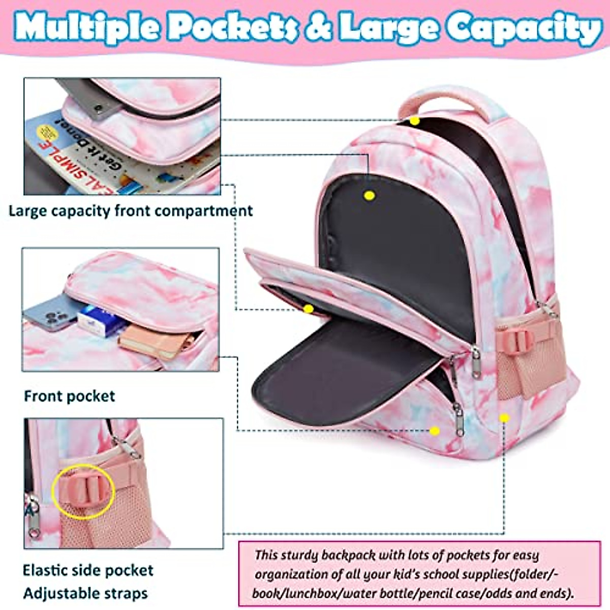 BLUEFAIRY Girls Backpack for Kids Elementary School Bags Child Bookbags Cute Back to School Gifts Mochila Escolares para Niñas 5 6 7 8 9 4th 5th 6th Grade Pink