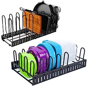 GeekDigg Adjustable Plastic Pot Lid Organizer, Black, 15.7 x 10.2 Inches, Expandable