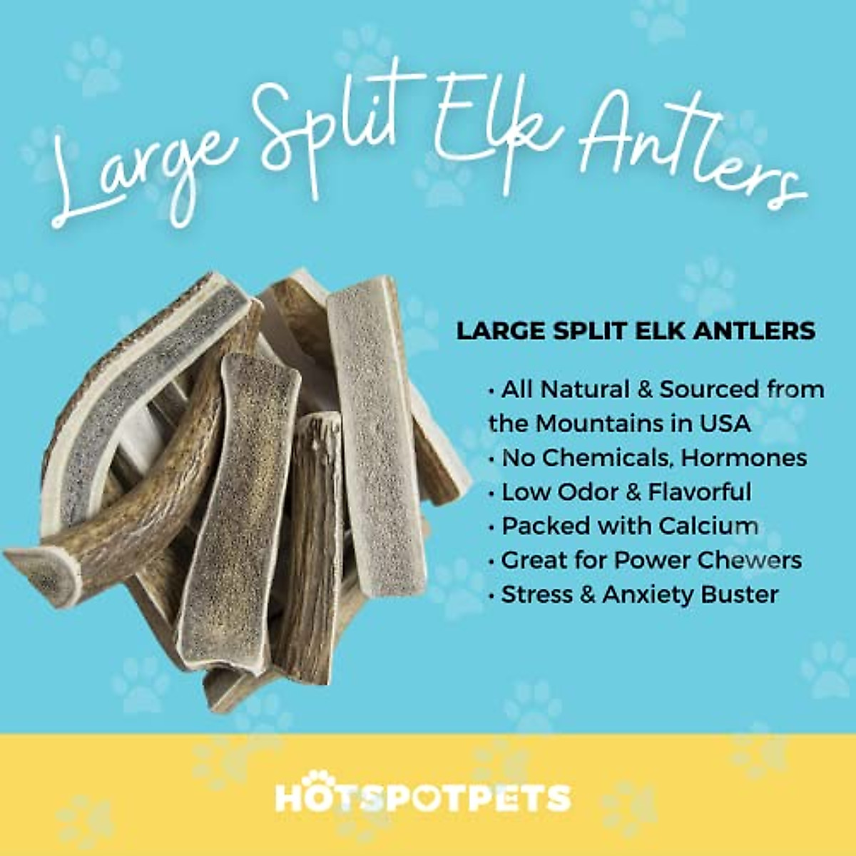 hotspot pets Premium Split Elk Antlers for Dogs - 7 Inch Large Antler Dog Chews (2 Pack) Naturally Shed Antler Bone for Large Breed Aggressive Chewers - Made in USA - Promotes Dental Hygiene