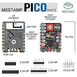 MakerFocus M5Stack M5Stamp Pico Development Kit: 2pcs ESP32-PICO-D4 2.4GHz WiFi IoT Development Board Microcontroller Industrial, Smart Home, Medical Supports Ar duino, MicroPython, ESP32-IDF, UIFlow