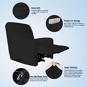 PureFit Super Stretch Recliner Sofa Slipcover with Pocket – Spandex Non Slip Soft Couch Sofa Cover, Washable Furniture Protector with Elastic Bottom for Kids, Pets （Recliner, Black）
