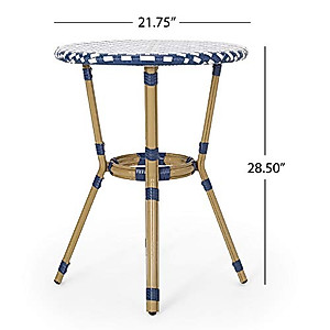 Christopher Knight Home Picardy Bistro Set, Navy Blue + White + Bamboo