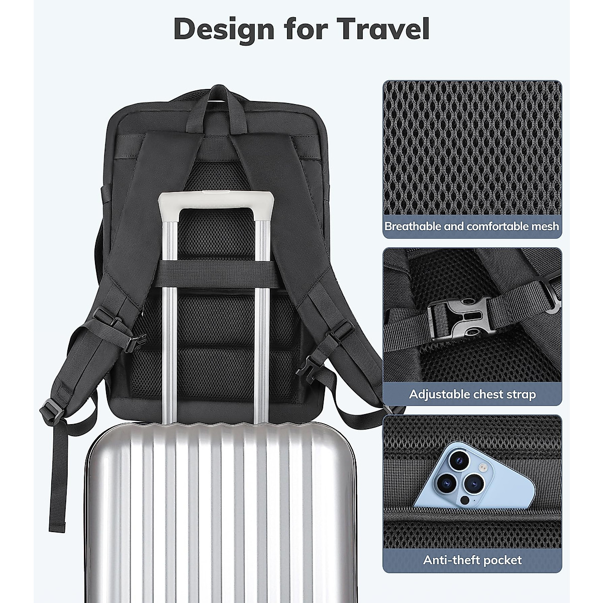 Carry On Backpack, Travel Backpack Airline Approved with USB Charging Port, Extra Large Backpack 50L Expandable Water Resistant Suitcase Luggage Weekender Bag, Travel Gifts for Men Women