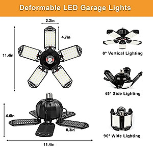 LED Garage Light 2 Pack - 160W Led Shop Light, 16000 Lumen 360° Lighting Garage Lights Ceiling LED with 5 Adjustable Panels, 6500K Daylight for Barn Workshop Basement Support E26/E27 Screw Socket