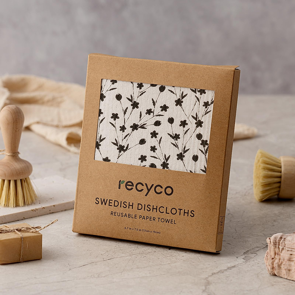 RECYCO Swedish Dishcloths for Kitchen | 5 Packs Geometric Washable Dish Rags | Cellulose Reusable Cleaning Paper Towels | Absorbent Counter Dish Cloth Sponge Kitchen Wipes, 8" L x 7" W