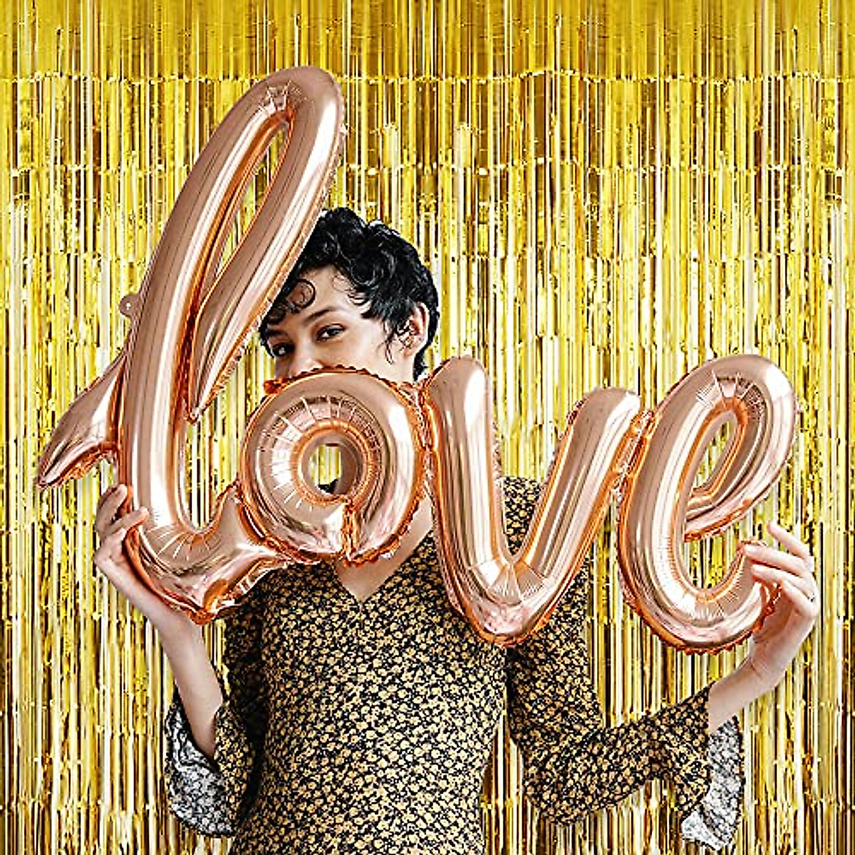 PCA 4 Pack Gold Fringe Tinsel Curtain Party Backdrop, Royal Theme Party Decor Streamers, Door Decorations, Glitter Streamer Backdrop for Halloween, Birthday