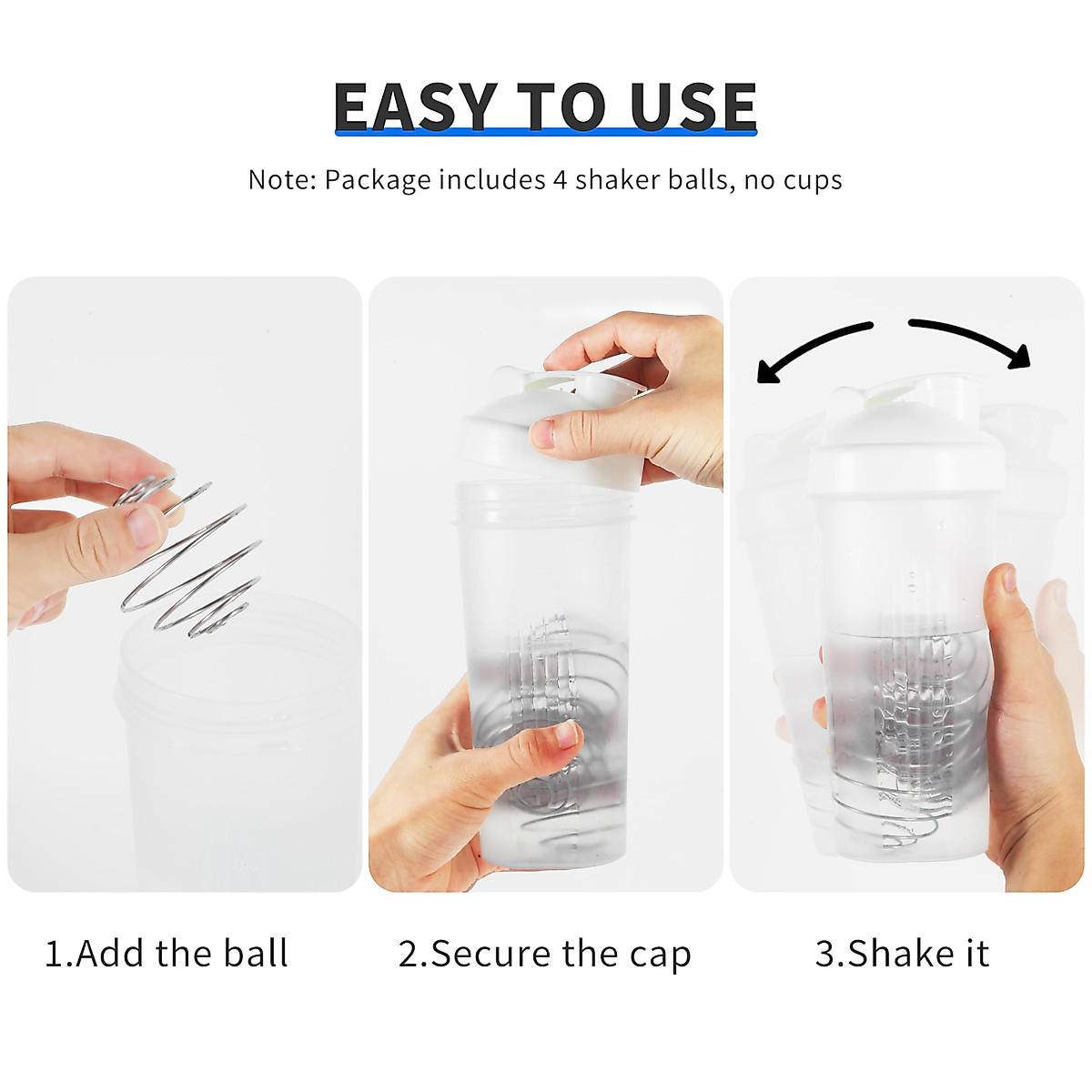 BooMetCheer 4 Pcs 2.1-Inch Large Size Shaker Balls for Protein Shakes,Milkshake and Salad Dressing,Stainless Steel Shaker Ball,Blender Ball Replacement