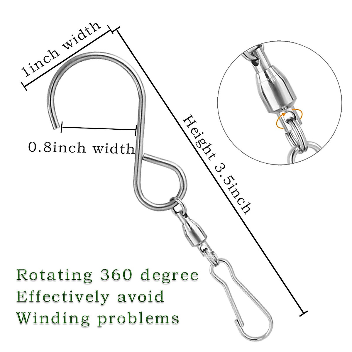 AMZSEVEN 8 Pack Swivel Hooks Clips for Hanging Wind Spinners, Wind Chimes, Bird Feeder, Crystal Twisters Party Supplies （Silver）