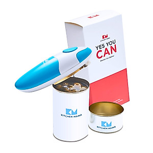 Kitchen Mama Auto Electric Can Opener: Open Your Cans with A Simple Press of Button - Automatic, Hands Free, Smooth Edge, Food-Safe, Battery Operated, YES YOU CAN (Sky Blue)
