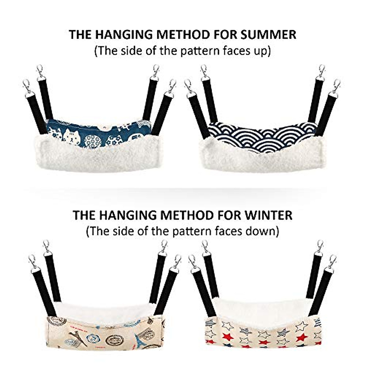 Boao 4 Pieces Rat Hammock Ferret Hammock Rat Toys Guinea Pig Cage Hammock Rat Hammock for Cage Rat Cage Accessories(Tower, Five Stars, Water Ripples, Cat Head)