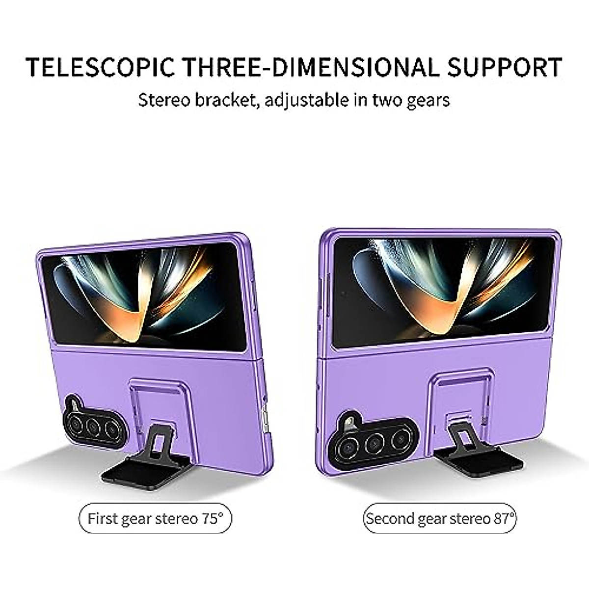 TECHY Case for Samsung Galaxy Z Fold 5, [Adjustable Bracket] Shockproof PC Shell with Lens Protection Galaxy Fold 5 Phone Case, Purple