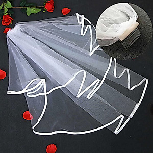 umbresen Bridal Veil Wedding Veils Women's White Tulle Short Veils Ribbon Edge With Comb for Brides Bachelorette Hen Party Costume (White)
