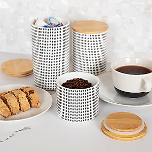 Mind Reader Small, Medium, Large Ceramic Lids, 3 pc Round Canister Sets, Food Storage Jar Container, White/black, One Size