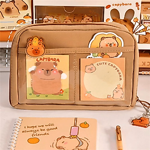 Capybara Pencil Case, Cute Capybara Pencil Case with 12 Compartments, Large Capacity Kawaii Pencil Case, 90° Wide Opening Mouth Pencil Pouch (Brown)