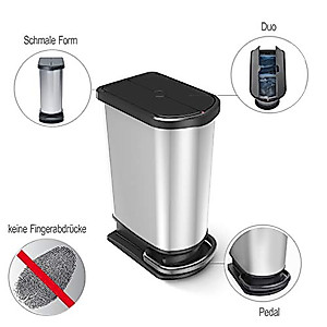 Rotho Paso Refuse Pedal Bin Duo 50 Litre, in-Mould Labelling Silver Metallic, One Size