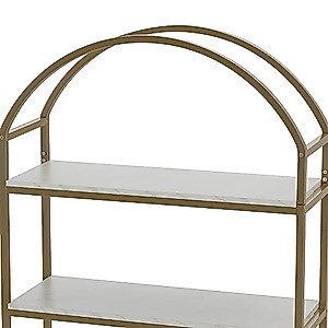Nathan James Haven Etagere Bookshelf, 5-Shelf Faux Marble Bookcase in White Faux Marble Finish and Gold Metal Frame with Arch Top and Open Shelves, White/Gold, Set of 2
