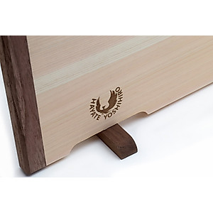 Yoshihiro Hinoki Cypress Japanese Natural Wooden Professional Grade Cutting Board with Anti Twisting Walnut Rim (X-Large)