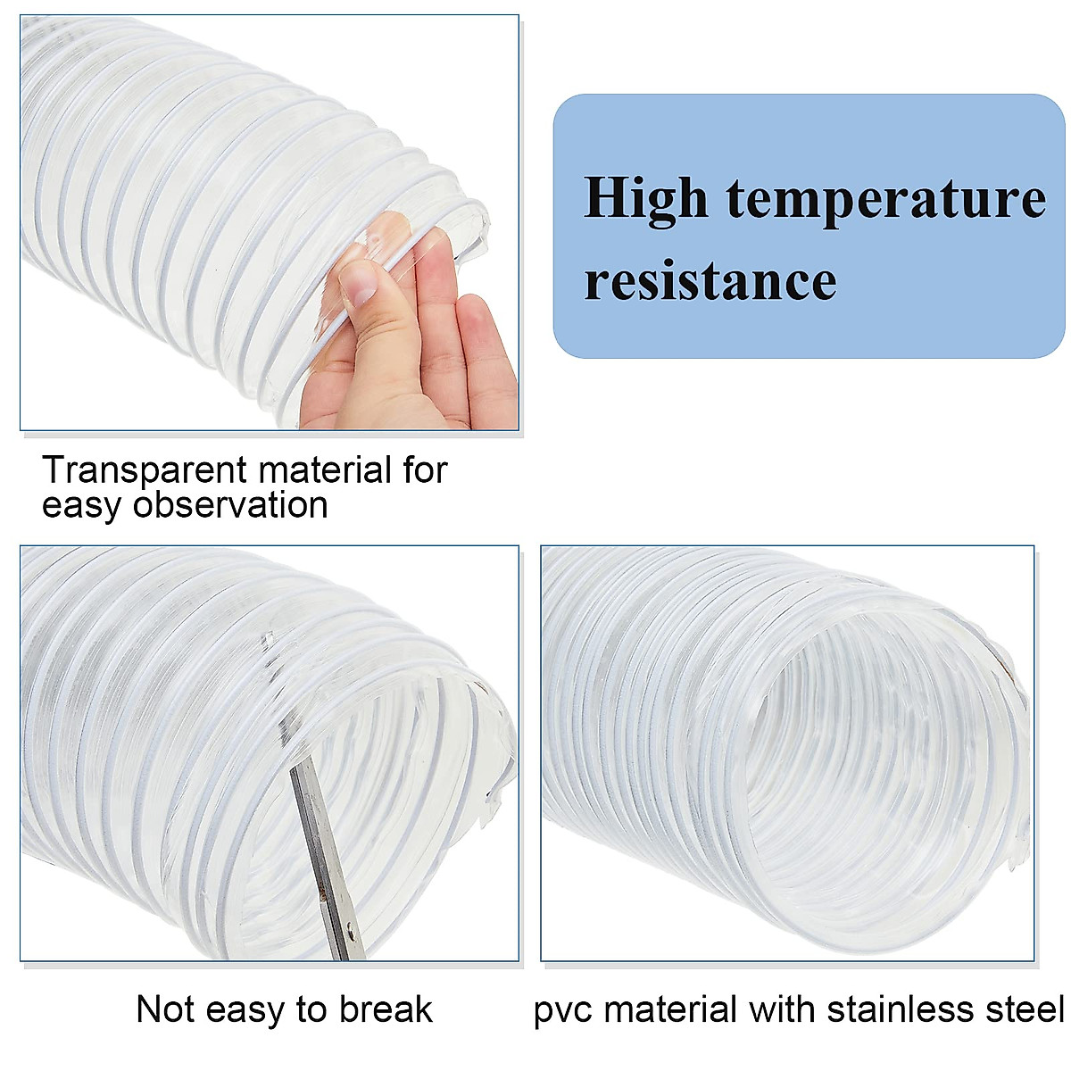 Flexible PVC Dust Collection Hose with Stainless Steel Hose Clamps Clear Vacuum Hose Dust Collection Fittings Dust Collector Accessories for Woodworking (4 Inch, 10 ft)