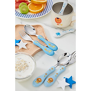 ANNOVA Kids Silverware 6 Pieces Set Children's Flatware - Stainless Steel Cutlery - 3 x Safe Forks, 3 x Dinner Spoons - Safe Toddler Utensils Without Knives for Lunch Box BPA Free (Blue)