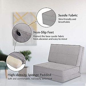Giantex 5-Position Adjustable Convertible Flip Chair, Sleeper Dorm Game Bed Couch Lounger Sofa Chair Mattress Living Room Furniture, Gray
