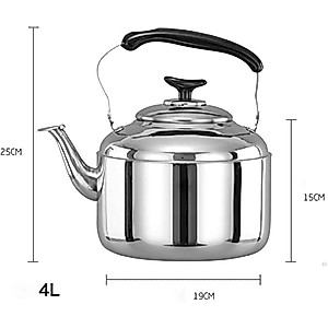 Whistle Teapot Anti-scalding Handle Stainless Steel, 4L Capacity Silver Tea Kettle Simple Design Suitable for All Stoves in The Kitchen