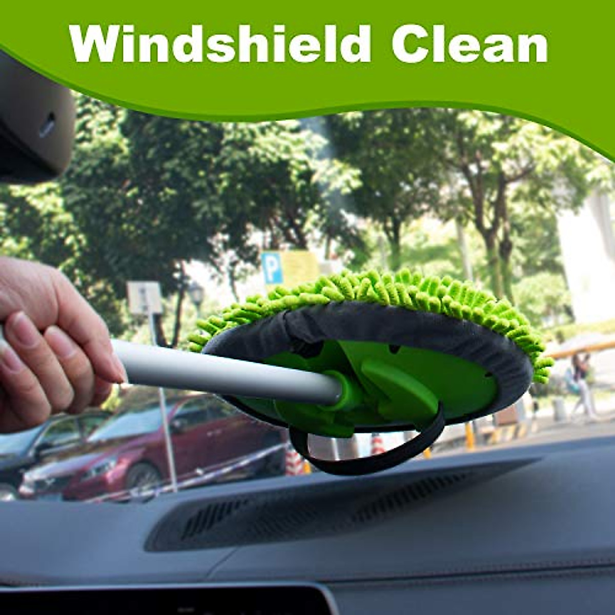 anngrowy 62" Microfiber Car Wash Brush Mop Kit Mitt Sponge with Long Handle Car Cleaning Supplies Kit Duster Washing Car Tools Accessories, 1 Chenille Scratch-Free Replacement Head Aluminum Alloy Pole