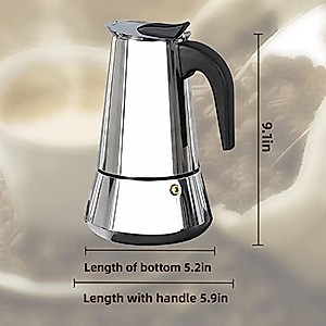 Moka Pot Stainless Steel, 6 Cup Stovetop Espresso Maker, Classic Italian Style Espresso Pot, Easy to Operate & Quick Cleanup, Food Grade Stainless Steel, Silver