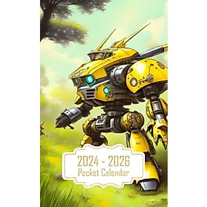 Pocket Calendar 2024-2026: Two-Year Monthly Planner for Purse , 36 Months from January 2024 to December 2026 | Steampunk mini locust mecha | Anime style | Super detailed sketch