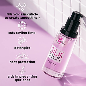 ONLY4HAIR Silk Hair Oil for Dry Damaged Hair Treatment - Anti Frizz Control Hair Care Serum - Jojoba & Argan & Almond Oils - Shine, Gloss, Split End Repair, Smoothing, Bonding, Heat Protectant For Curly Frizzy Colored Bleached and All Hair Types