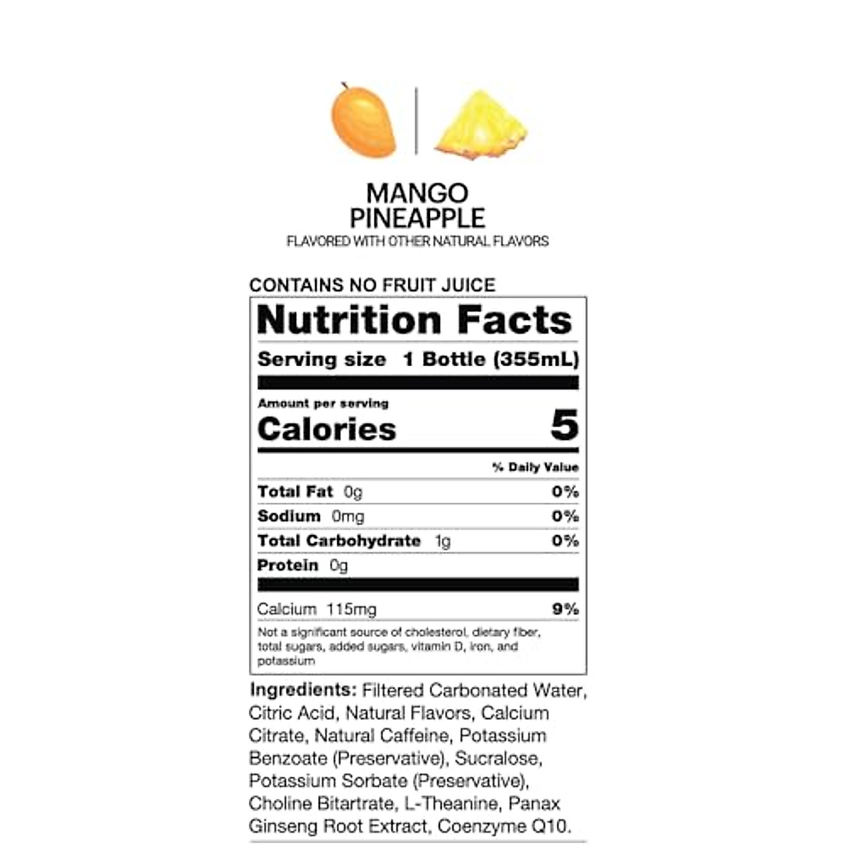 UPTIME Energy Drink, Mango Pineapple, 12 Pack, Vitamin C, L Theanine, Calcium, Sugar Free Energy Drinks for Focus Support, 142mg of Natural Caffeine, 5 Calories, Clean, Natural, Non GMO, 12 fl oz Cans