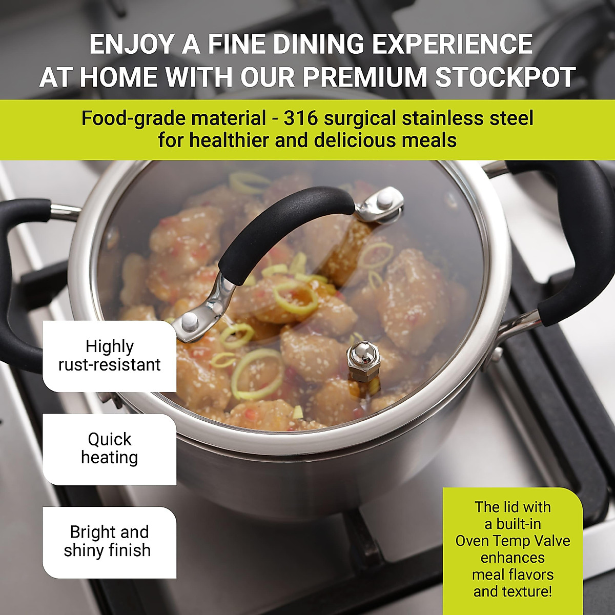 Universal UHL 4.2 Quart Stock Pot, 5-Ply Surgical Stainless Steel, Premium Sauce Pan with Lid, Compatible with All Stoves